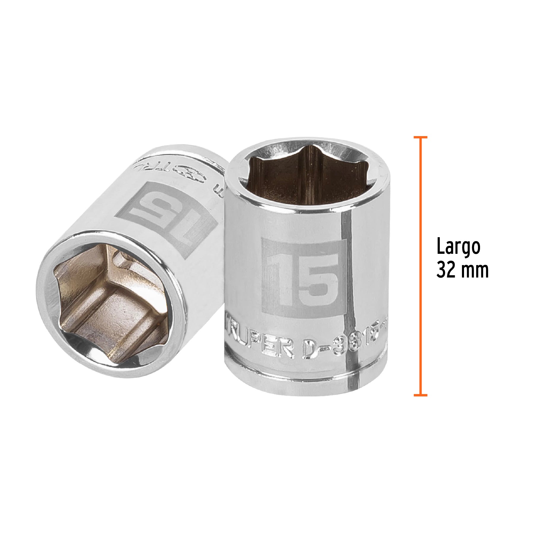 Dado de 15 mm, 6 puntas, cuadro 3/8', Truper, 13679 D-3815-HM