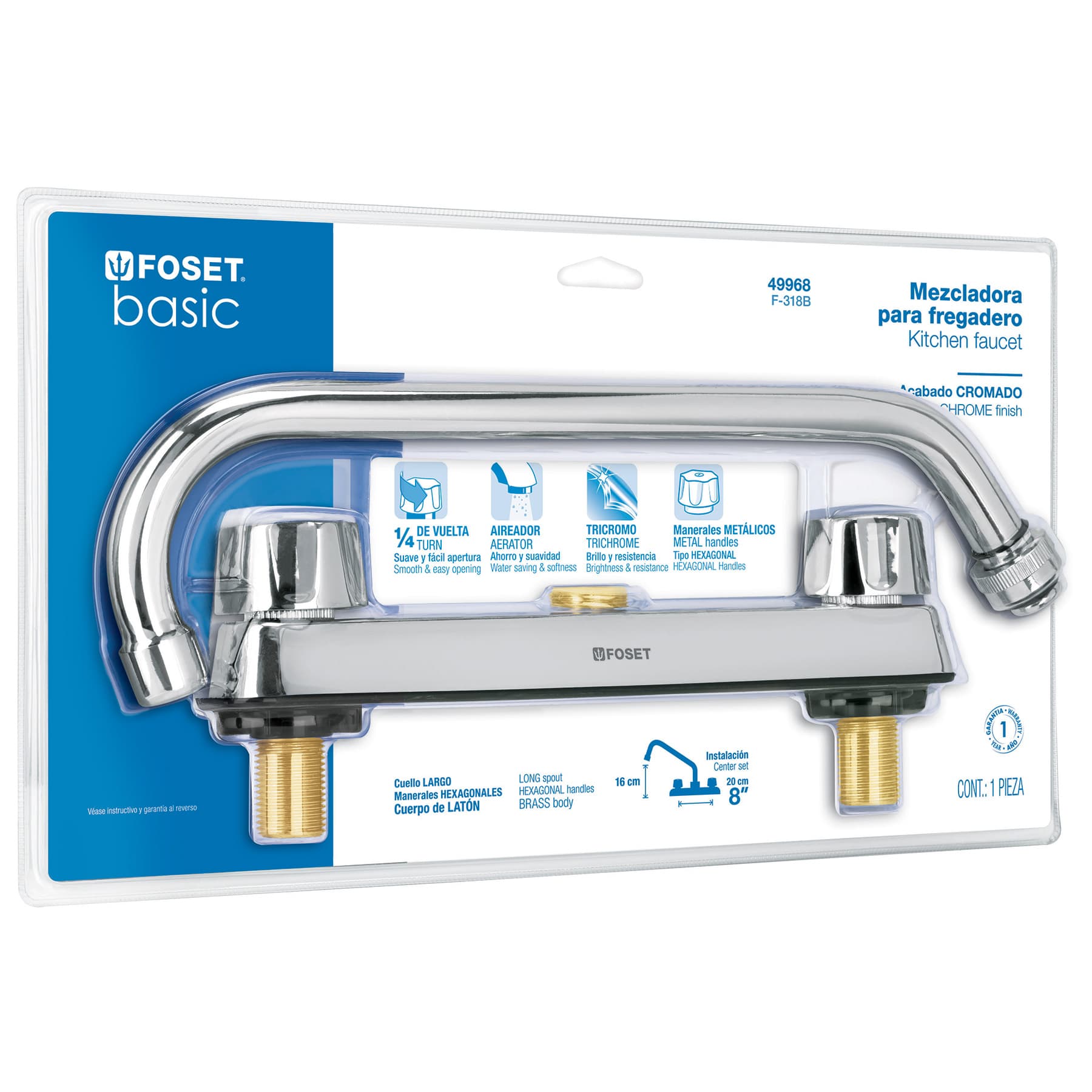 Mezcladora manerales hexagonales para fregadero, Foset Basic, 49968 F-318B