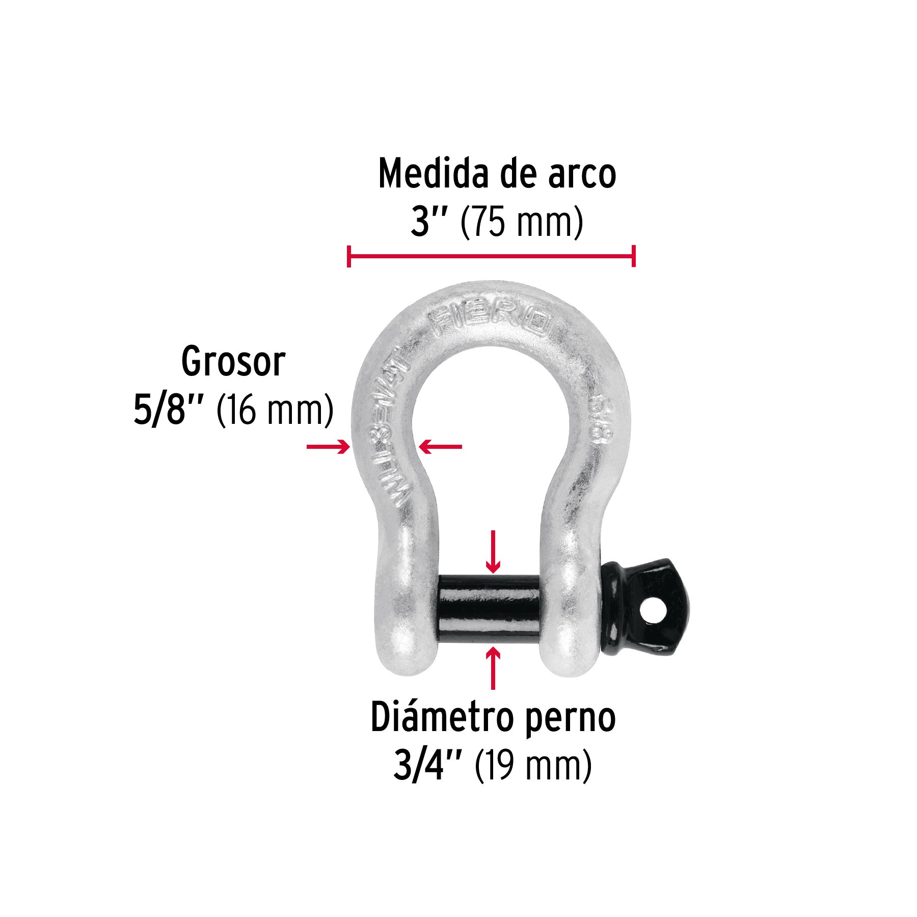 Grillete de acero forjado 5/8', Fiero Caja con 4, 44972 GRI-5/8