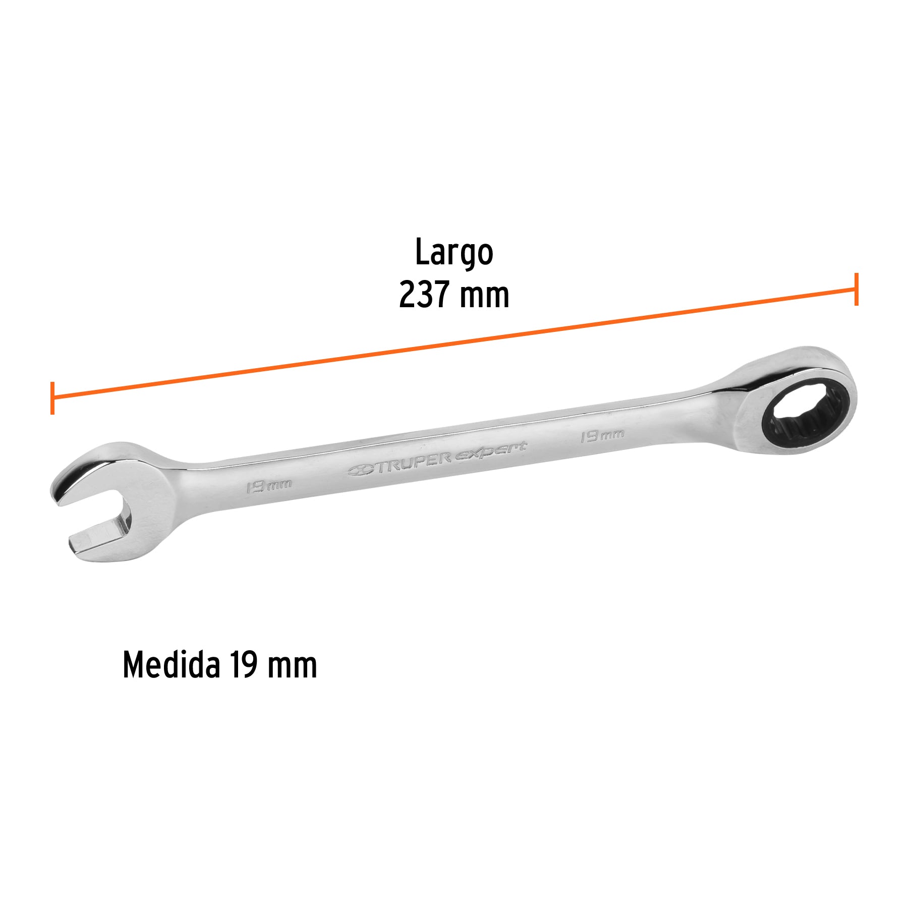 Llave combinada con matraca 19 mm x 237 mm largo, Expert, 15749 LL-2019MX