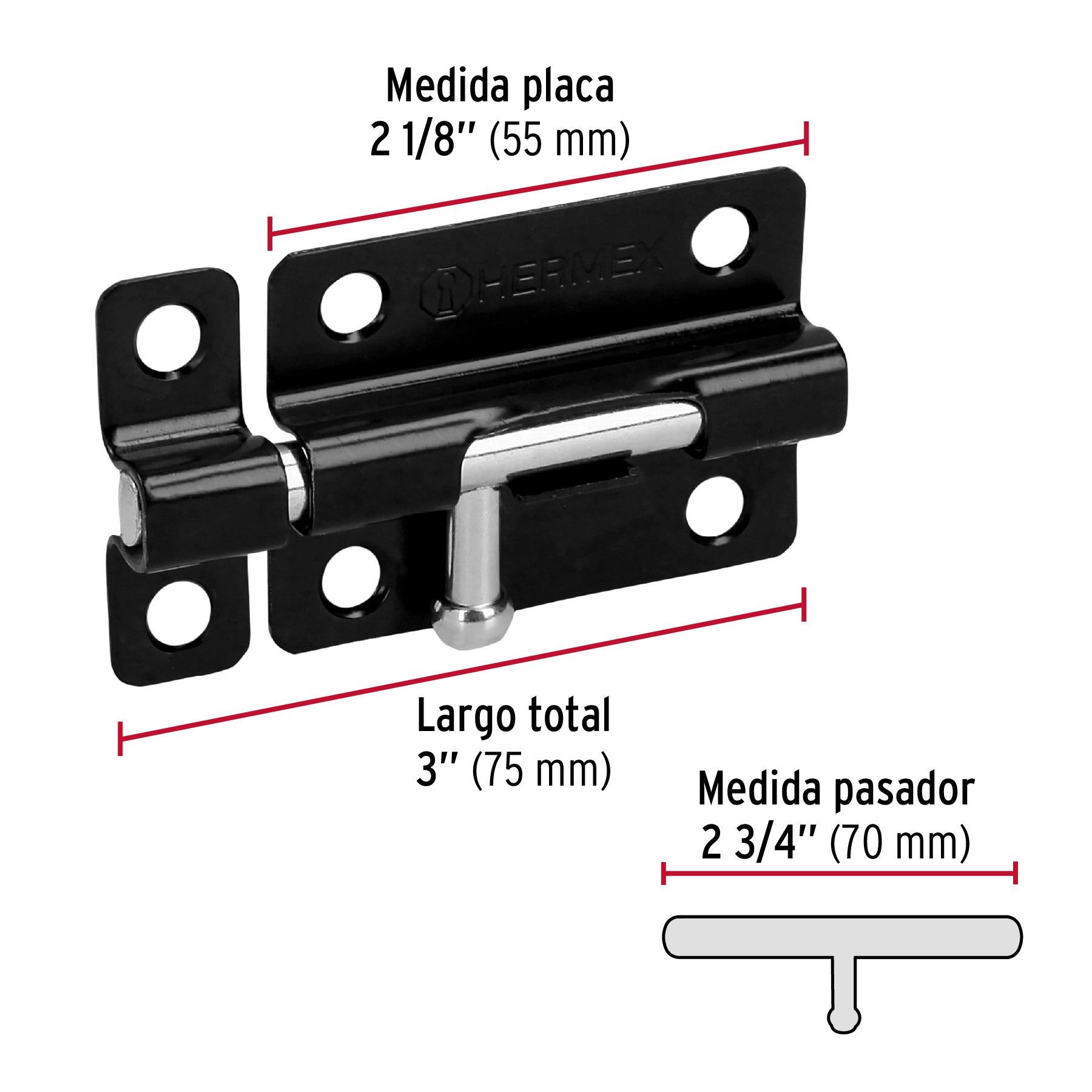 Pasador de barril 3' de acero acabado negro, Hermex Caja con 6, 43694 ...
